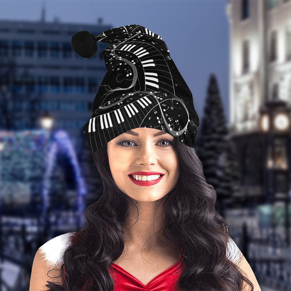 Music Notes Black Santa Hat - Artistic Pod