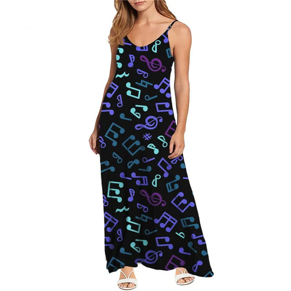 Music Note Slip Long Dress - Artistic Pod