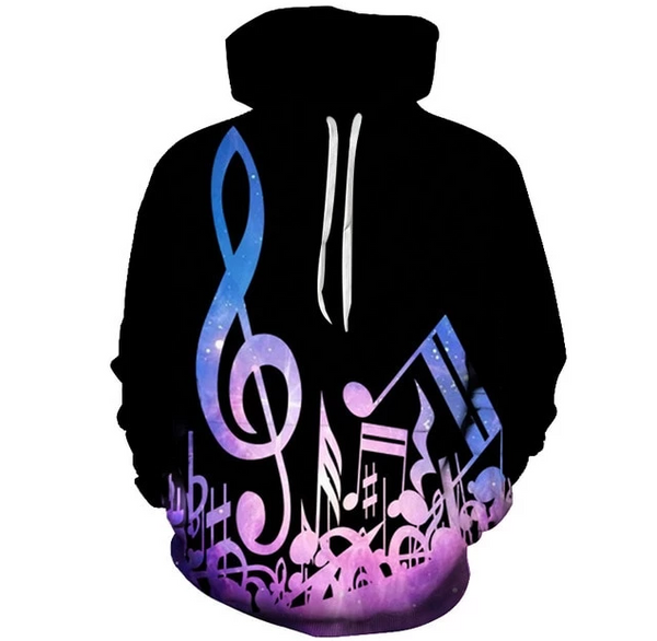White/ Purple Music Notes Black Hoodie - Artistic Pod
