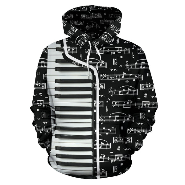 Piano And Music Notes Black Hoodie - Artistic Pod