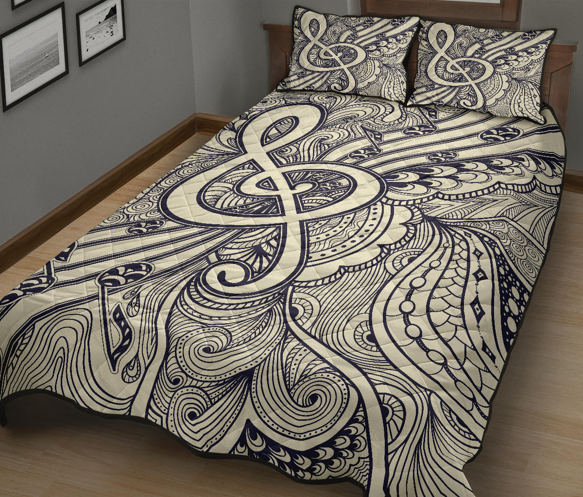 Music Notes Style Quilt Bed Set - Artistic Pod