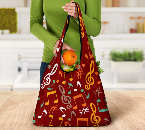Colorful Music Notes Grocery Bag 3-Pack - Artistic Pod