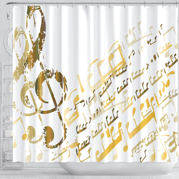 Golden Music Notes Shower Curtain - Artistic Pod
