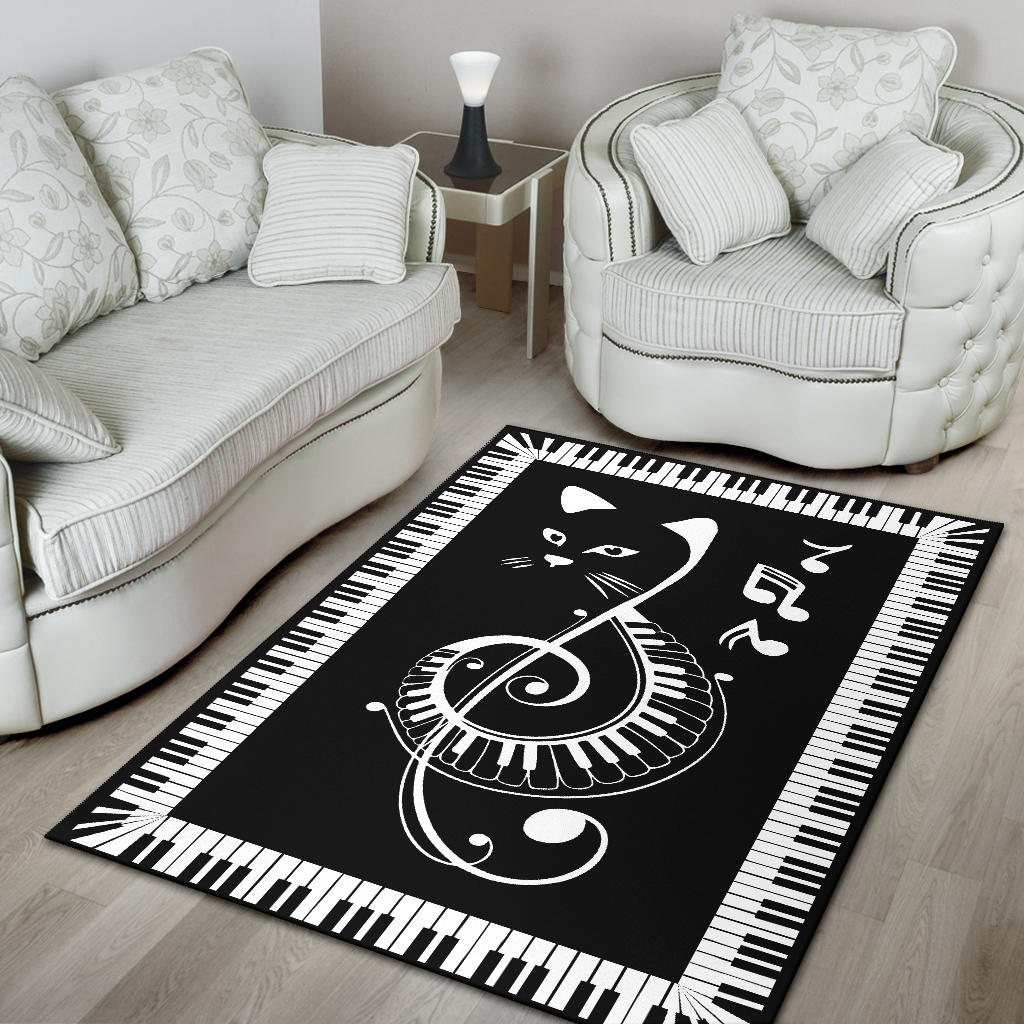 Piano Treble Clef Cat Rug - Artistic Pod