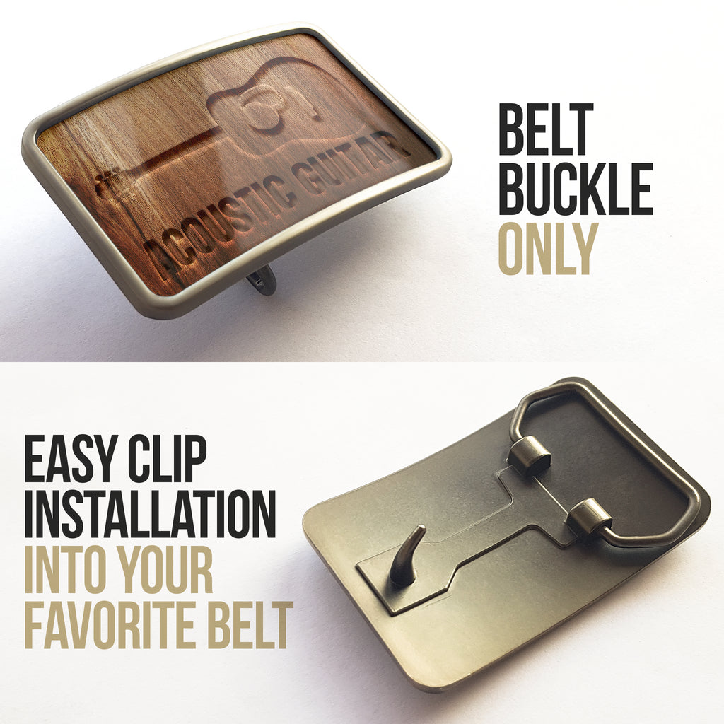 Wood Acoustic Guitar Belt Buckle - Artistic Pod