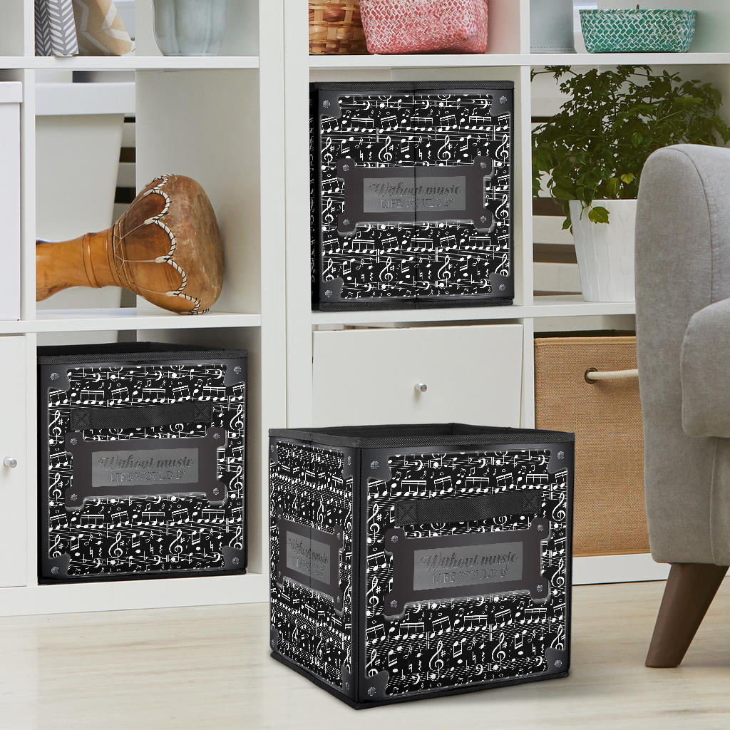 Music Notes Black Storage Cube - Artistic Pod