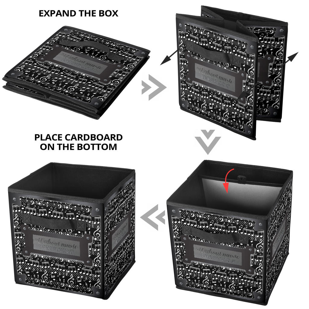 Music Notes Black Storage Cube - Artistic Pod