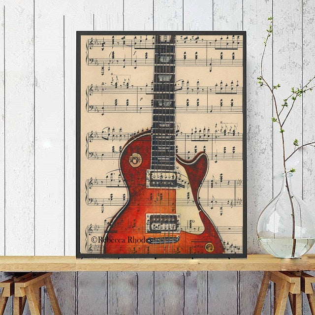 Vintage Sheet Guitar Wall Art - Artistic Pod